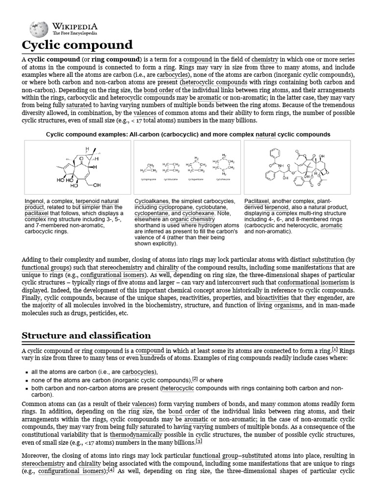 Cyclic Compound - Wikipedia | PDF
