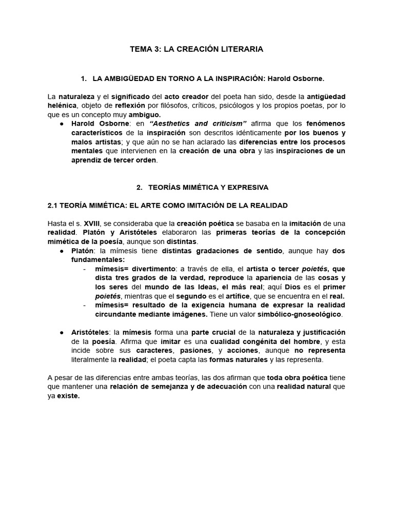 TEMA 3_ La creación literaria | PDF