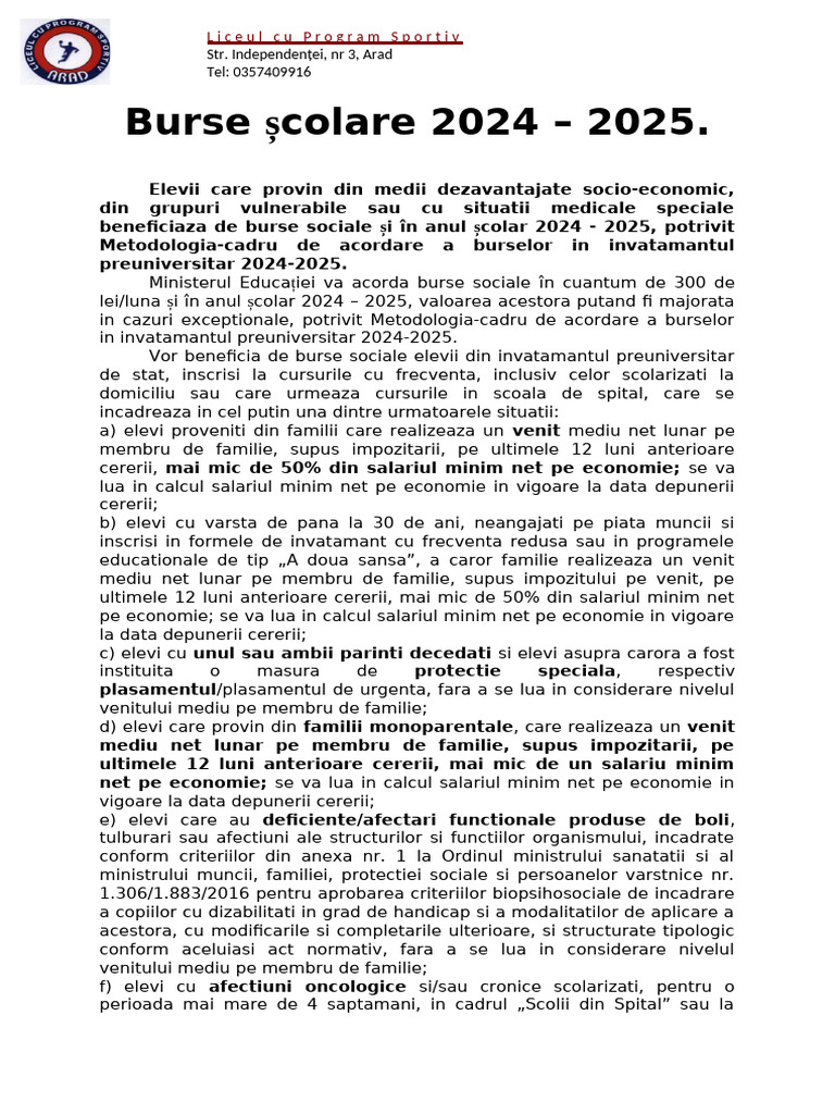 Burse Sociale 2024 | PDF