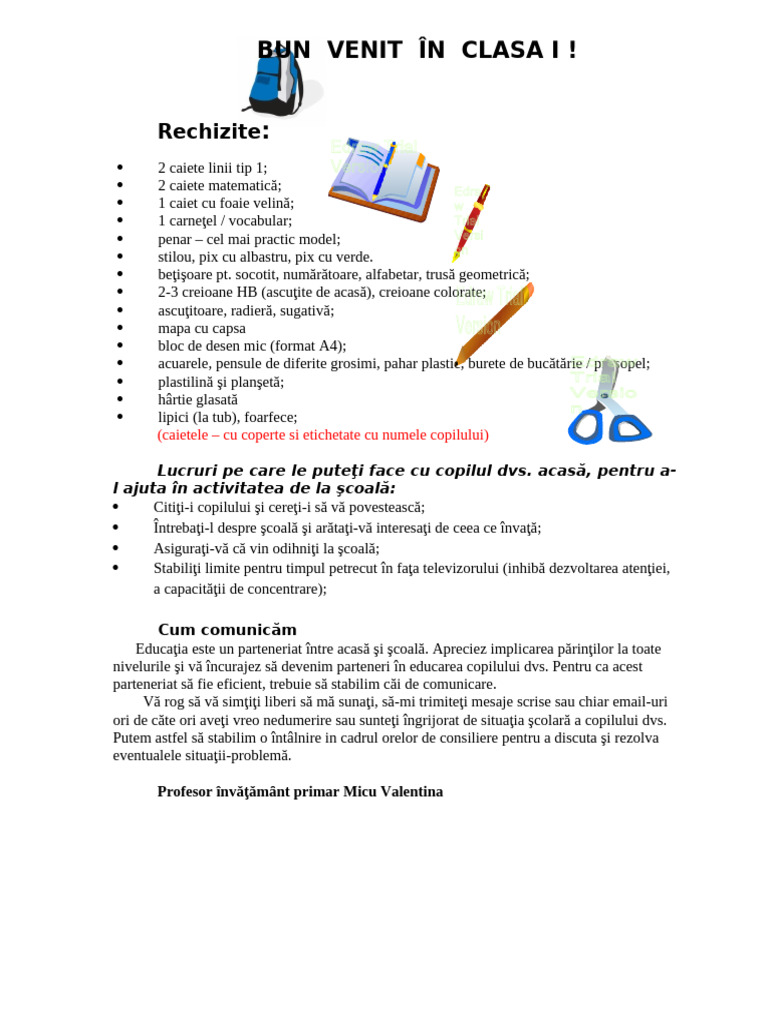 Lista Rechizite Clasa I | PDF