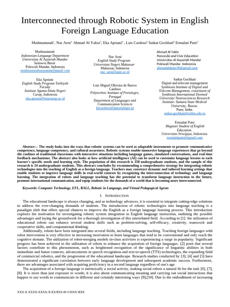Interconnected Through Robotic System in English Foreign Language ...