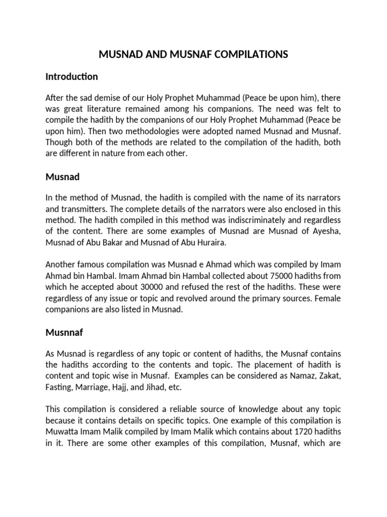 Musnad and Musnaf Compilations | PDF