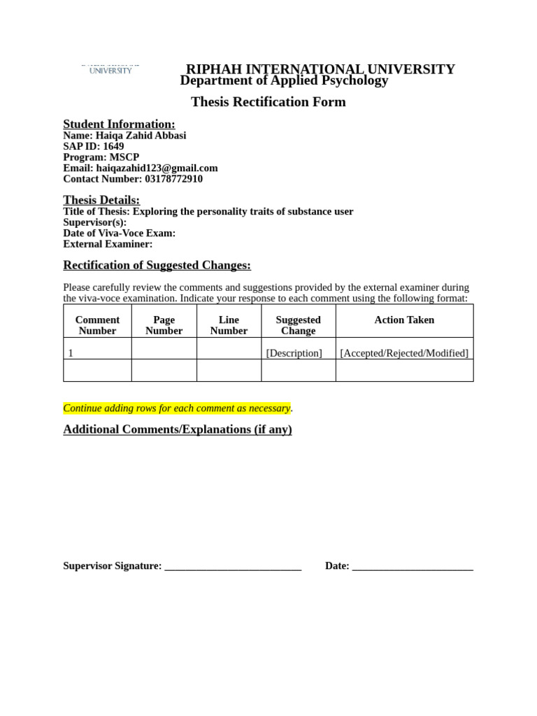 Thesis Rectification Form Revised | PDF