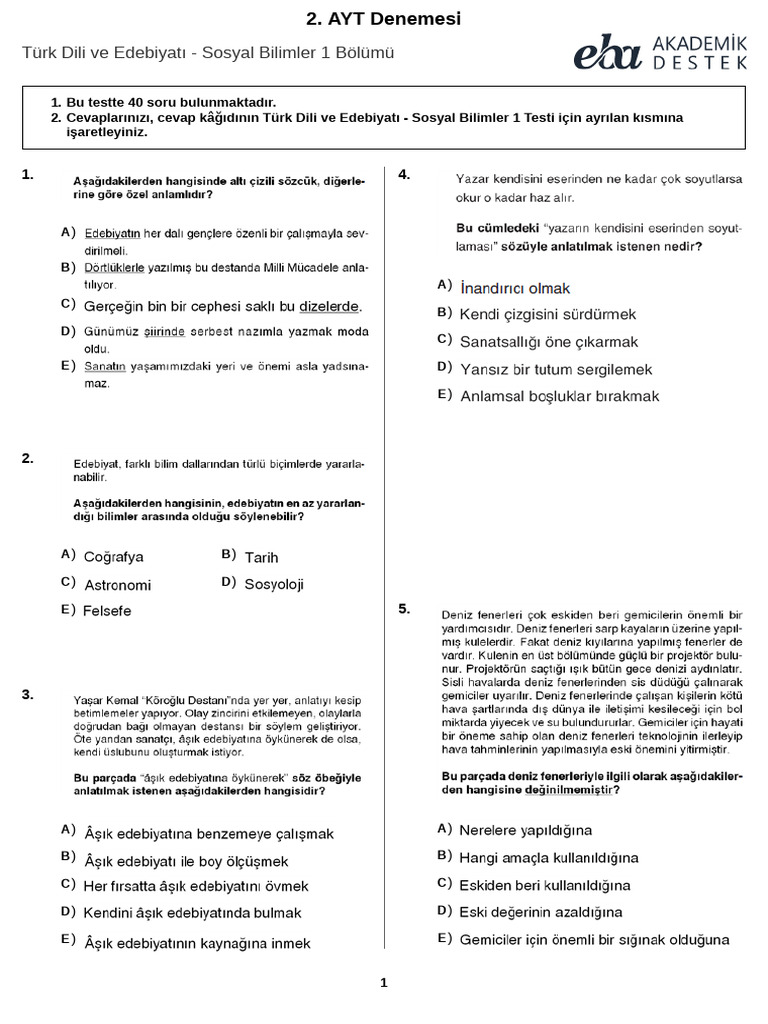 Eba Akademik - AYT-2 | PDF