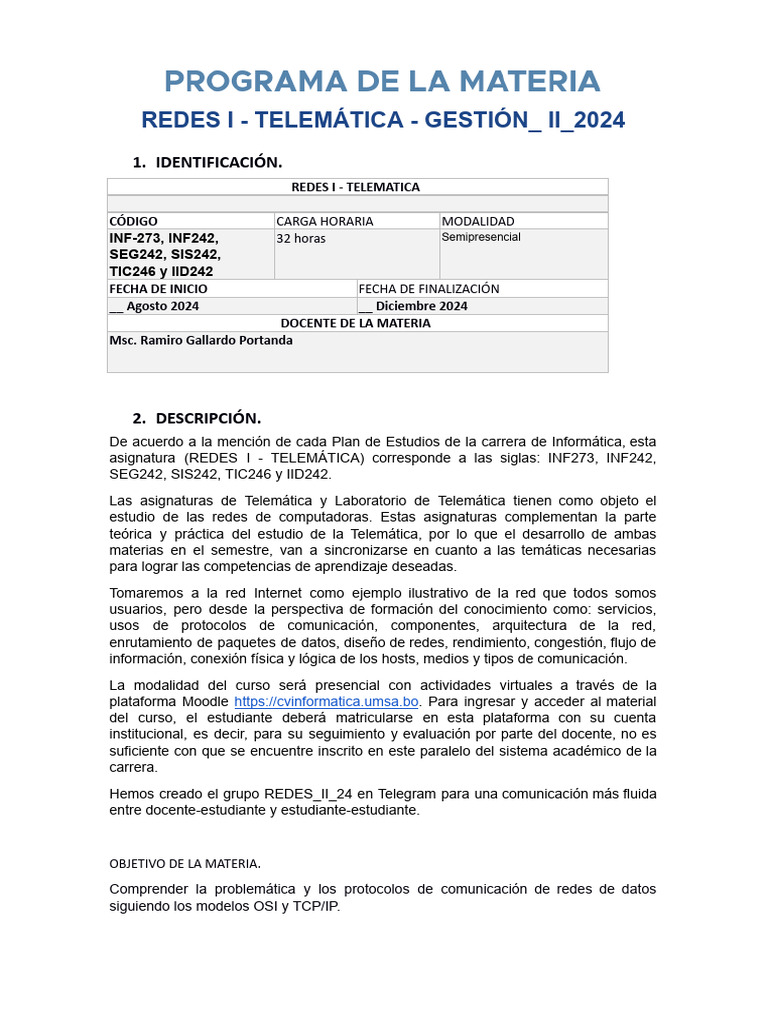 Programa de La Materia INF273 - II - 24 | PDF