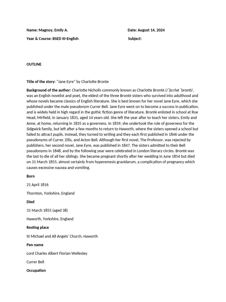 Jane Eyre Story | PDF