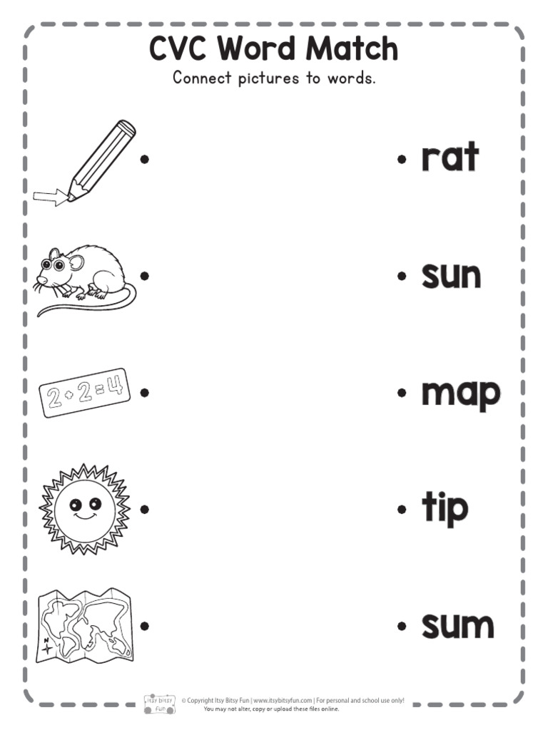 CVC Word Match Worksheets | PDF