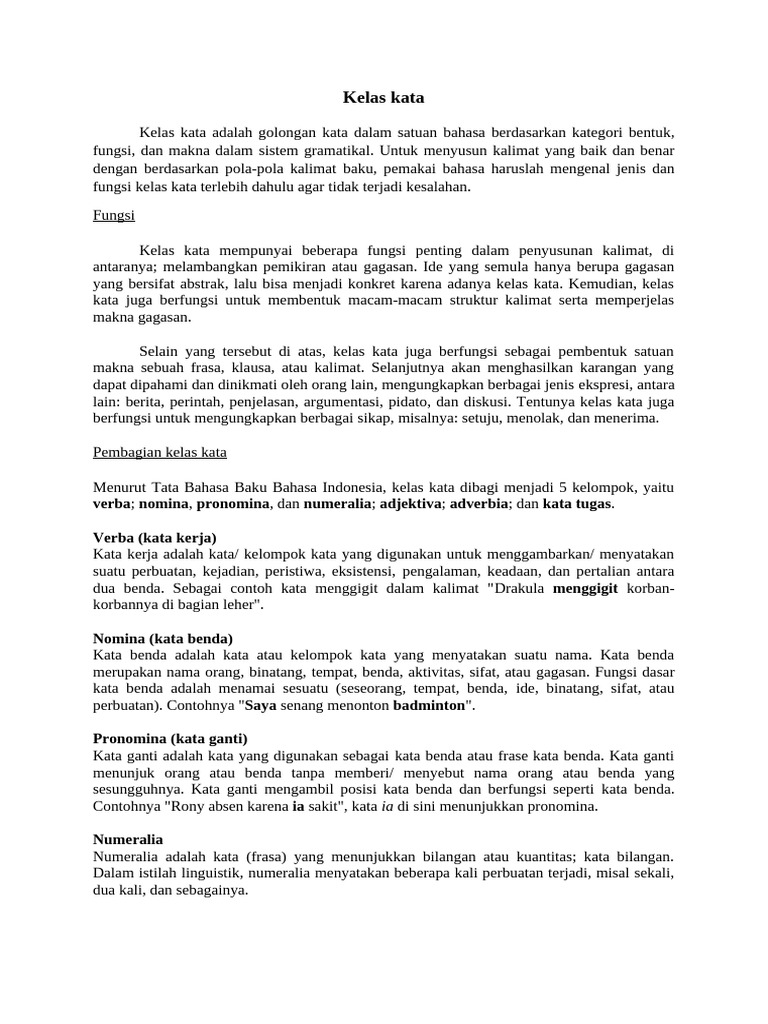 Kelas Kata Materi Tambahan | PDF