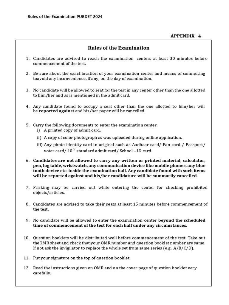 Rules of The Examination: Appendix - 4 | PDF