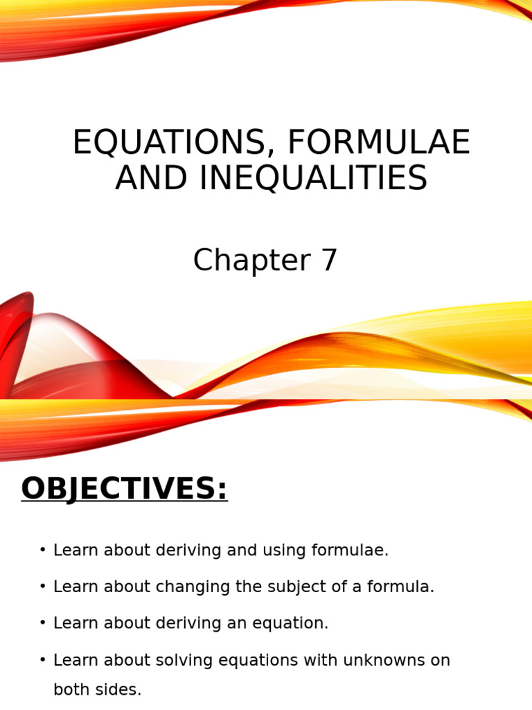 Ch. 7 (Equations Formulae and Inequalities) | PDF