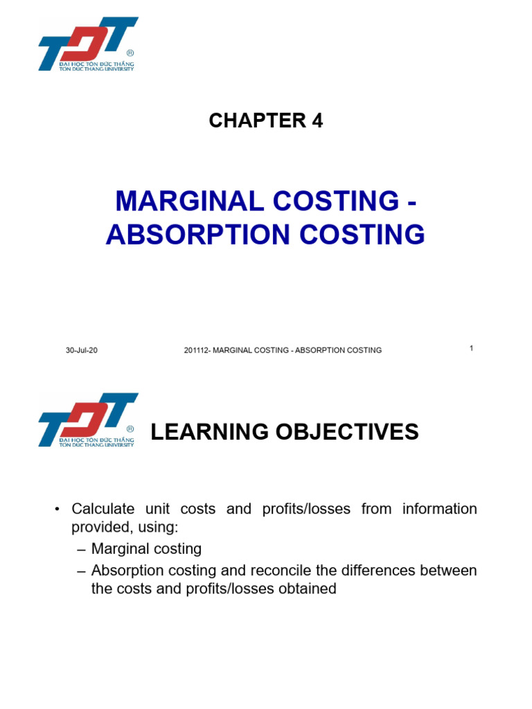 Chapter 4 - Marginal Costing - Absorption Costing | PDF