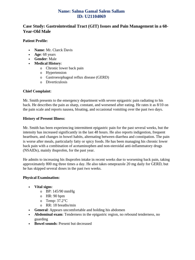 Case Study-GIT & Pain | PDF