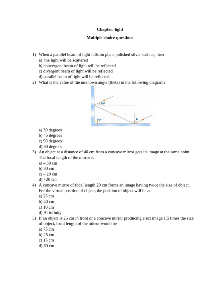 Light-Revision Question SA1 | PDF