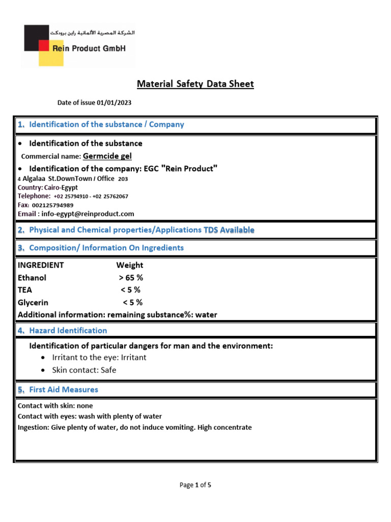 MSDS Germcide Gel | PDF