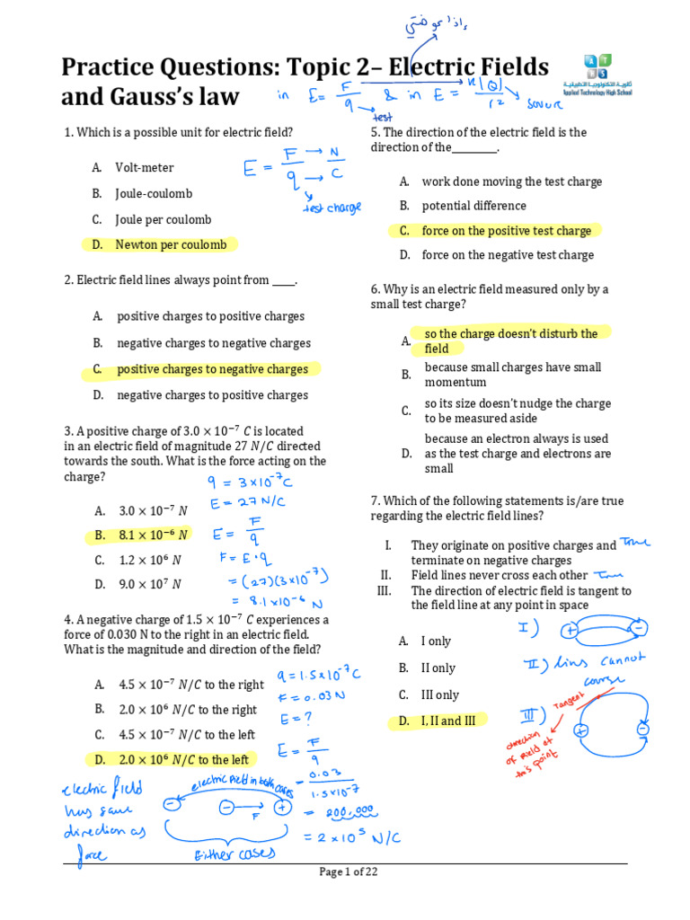 PHY71-Topic 2-Electric Fields and Gauss - S Law Solved | PDF