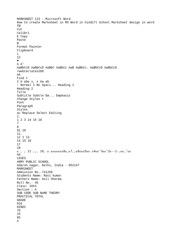 How To Create Marksheet in MS Word in Hindi - School Marksheet Design ...