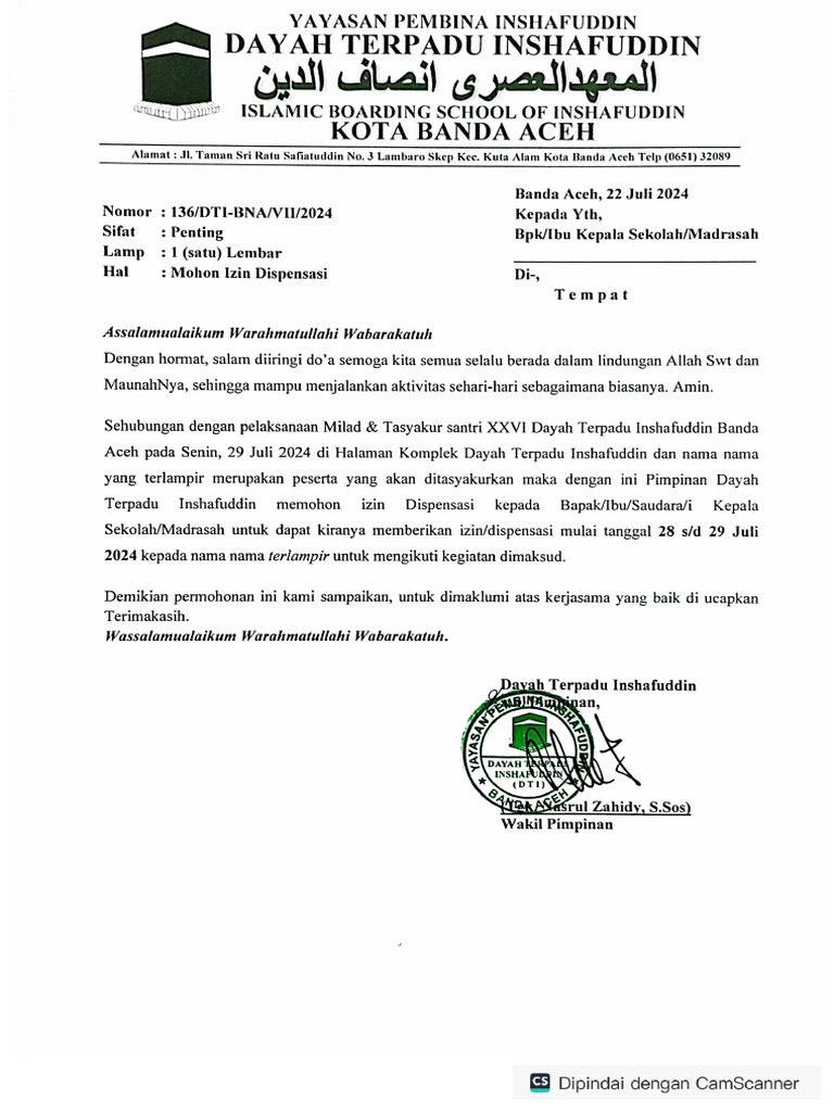 Mohon Izin Dispensasi Doc. Ppt. Txt. JSJSJSN | PDF