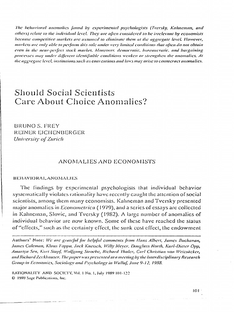 Should Social Scientists Care For Choice Anomalies | PDF