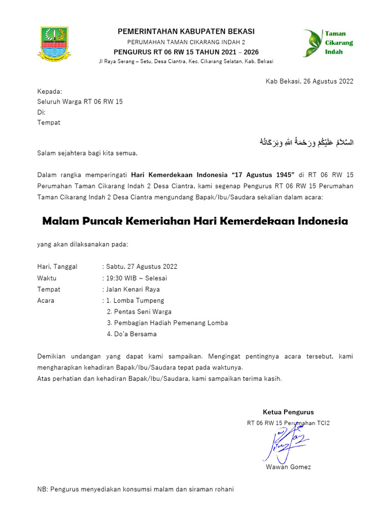 Undangan Malam Puncak 17 Agustus 2022 | PDF