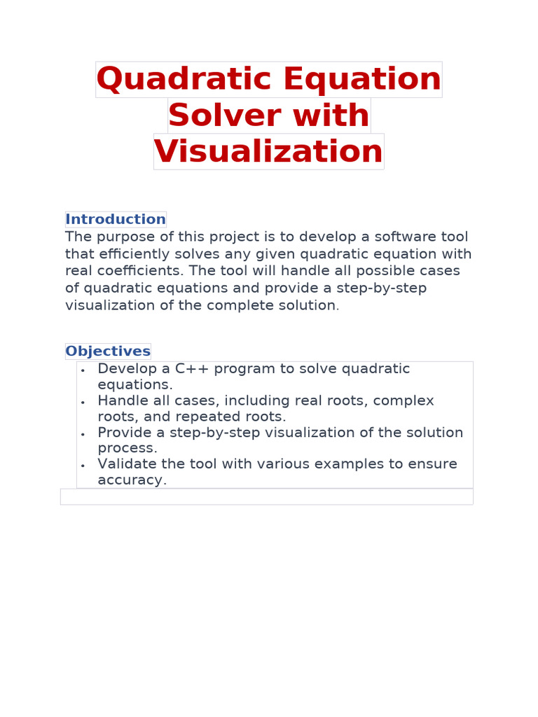 Quadratic Equation Solver With Visualization | PDF