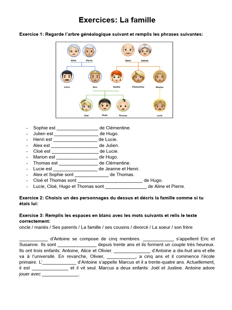 Exercices_La famille | PDF