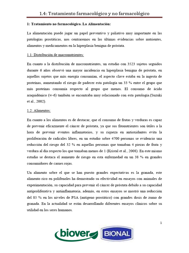 1.4 Tratamiento No Farmacologico y Farmacologico de La HBP | PDF