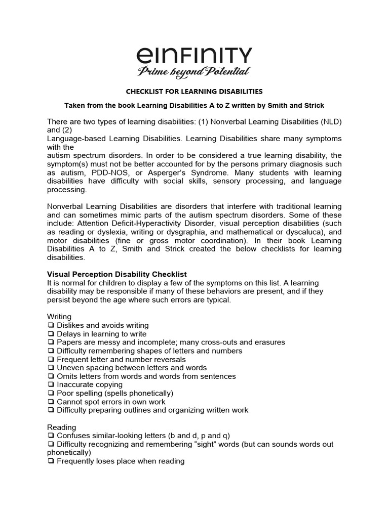 Learning Disabilities Checklist _Axel | PDF