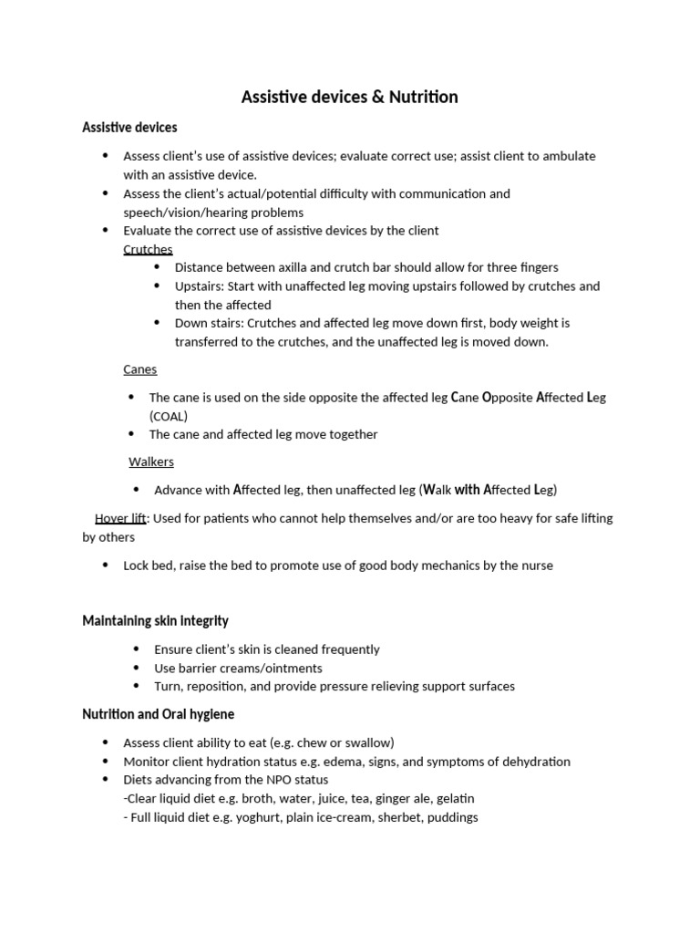 Assistive Devices & Nutrition | PDF