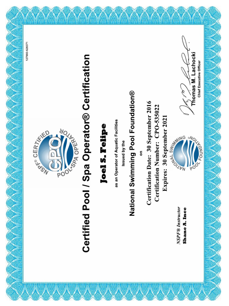 Pool Course Certificate | PDF