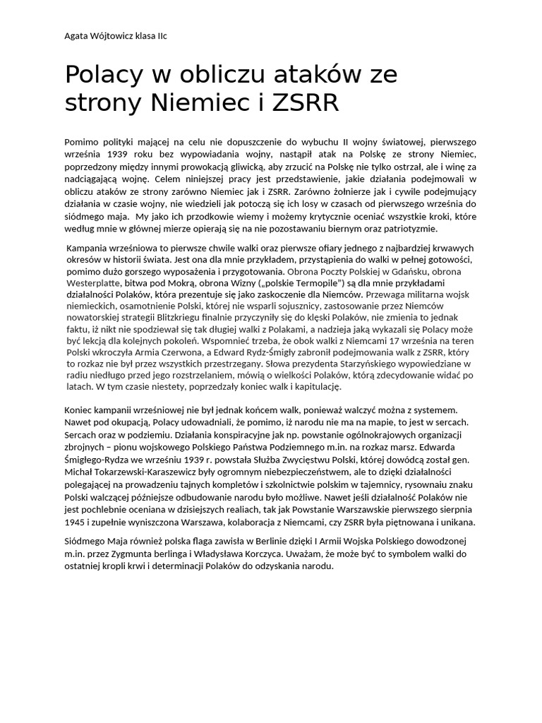 Wojtowicz - Agata - Polacy W Obliczu Ataków Ze Strony Niemiec I ZSRR | PDF