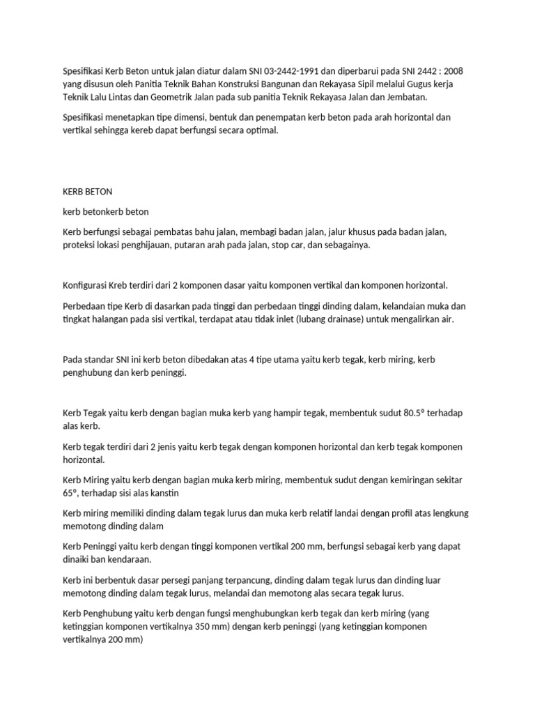 Spesifikasi Kerb Beton Untuk Jalan Diatur Dalam SNI 03 | PDF