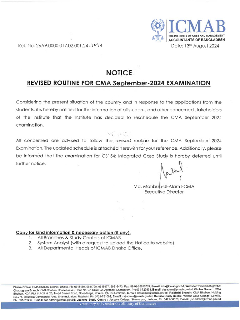 Revised Routine For CMA September 2024 | PDF