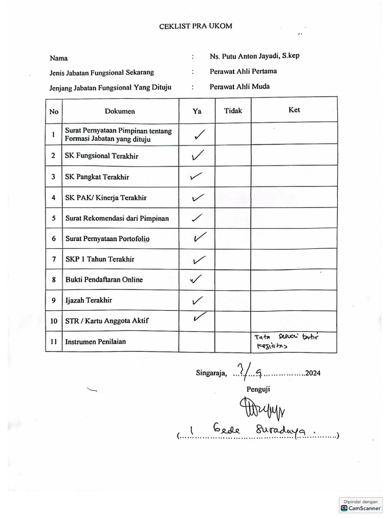 Ceklist Berkas PraUkom | PDF