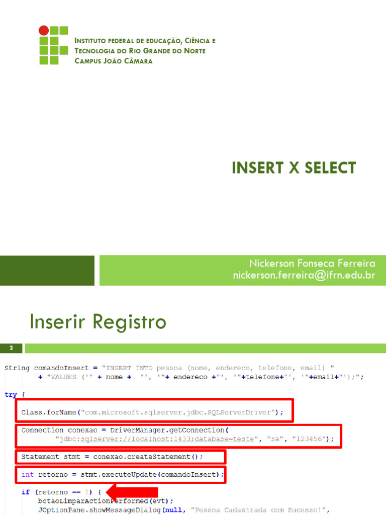 Aula 07 - Insert Vs Select SWING - TABLE | PDF