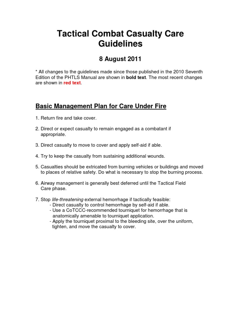Tactical Combat Casualty Care Guidelines: 8 August 2011