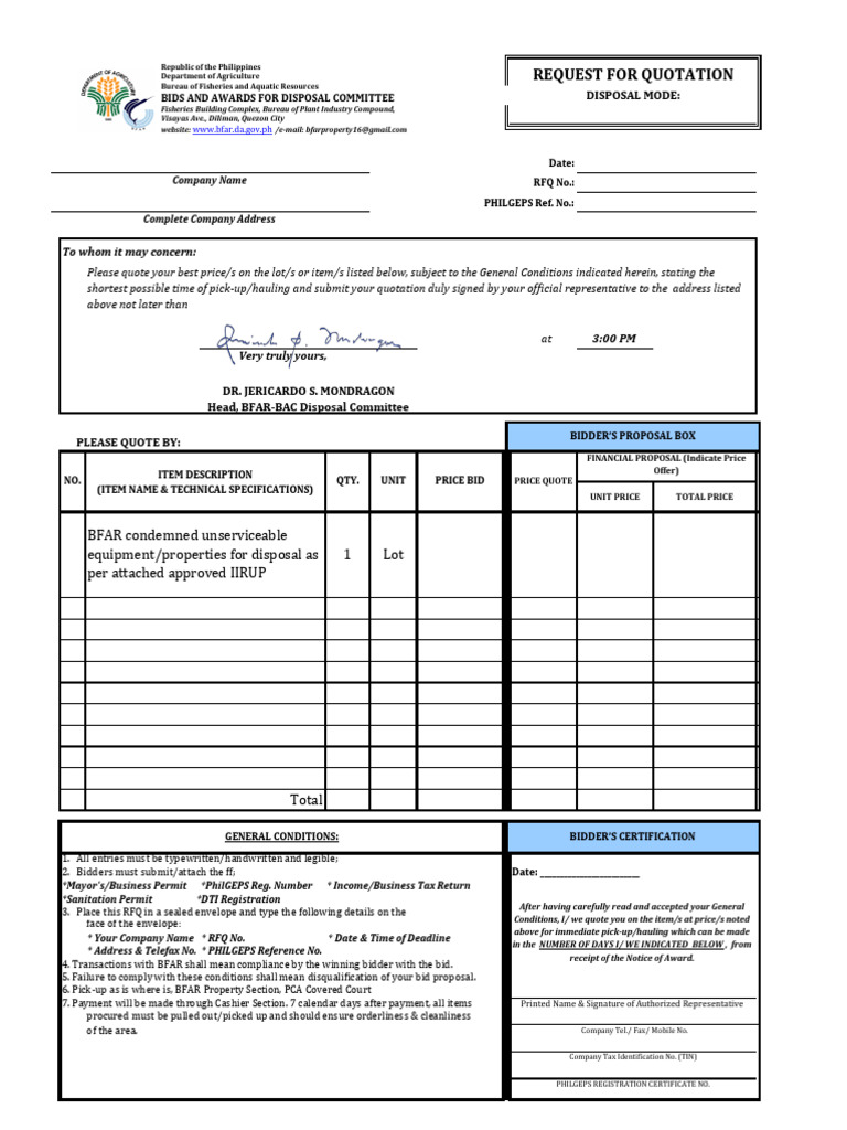 RFQ Form - Disposal | PDF
