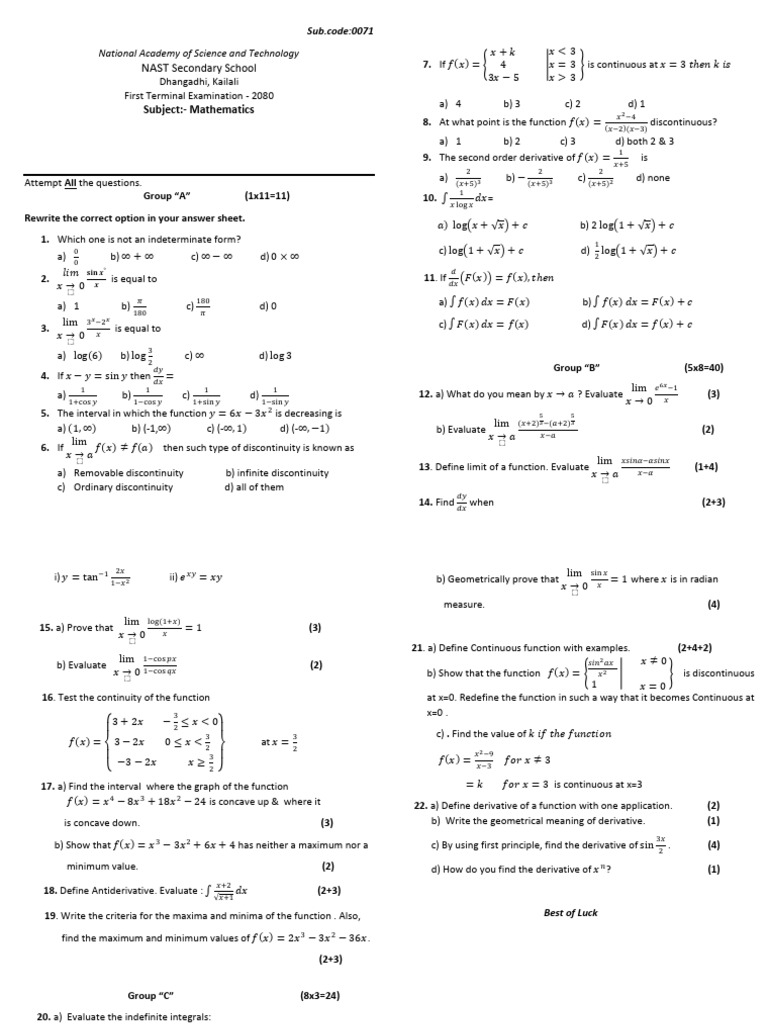 XI Math Science | PDF