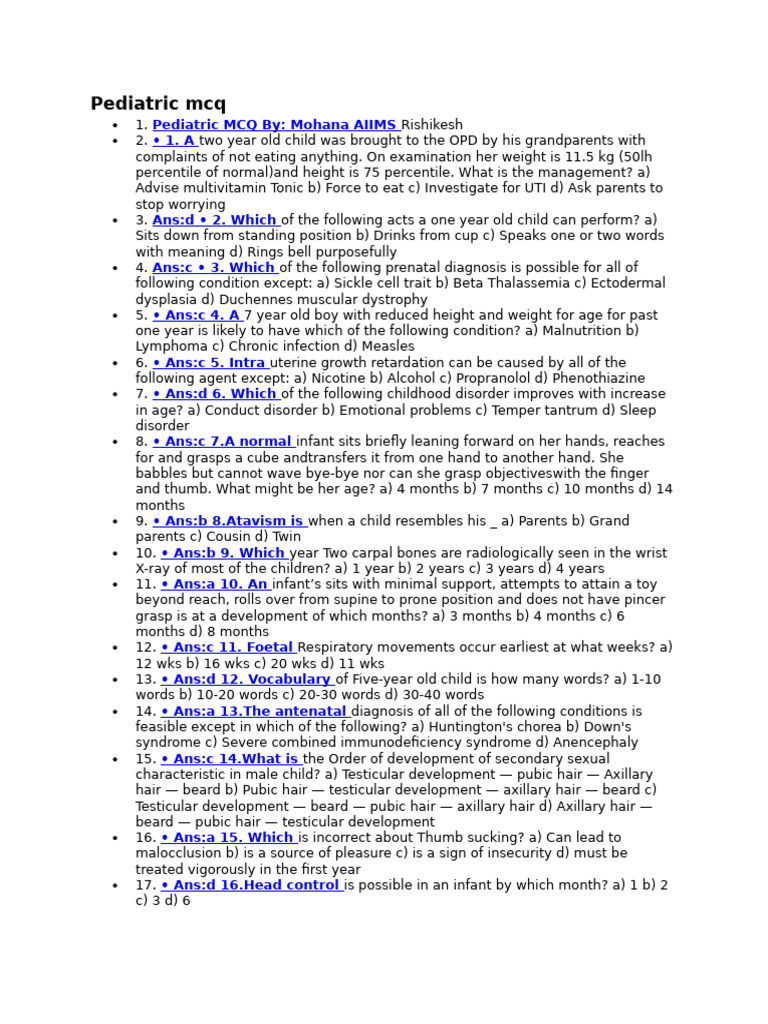 Peds Mcqs | PDF