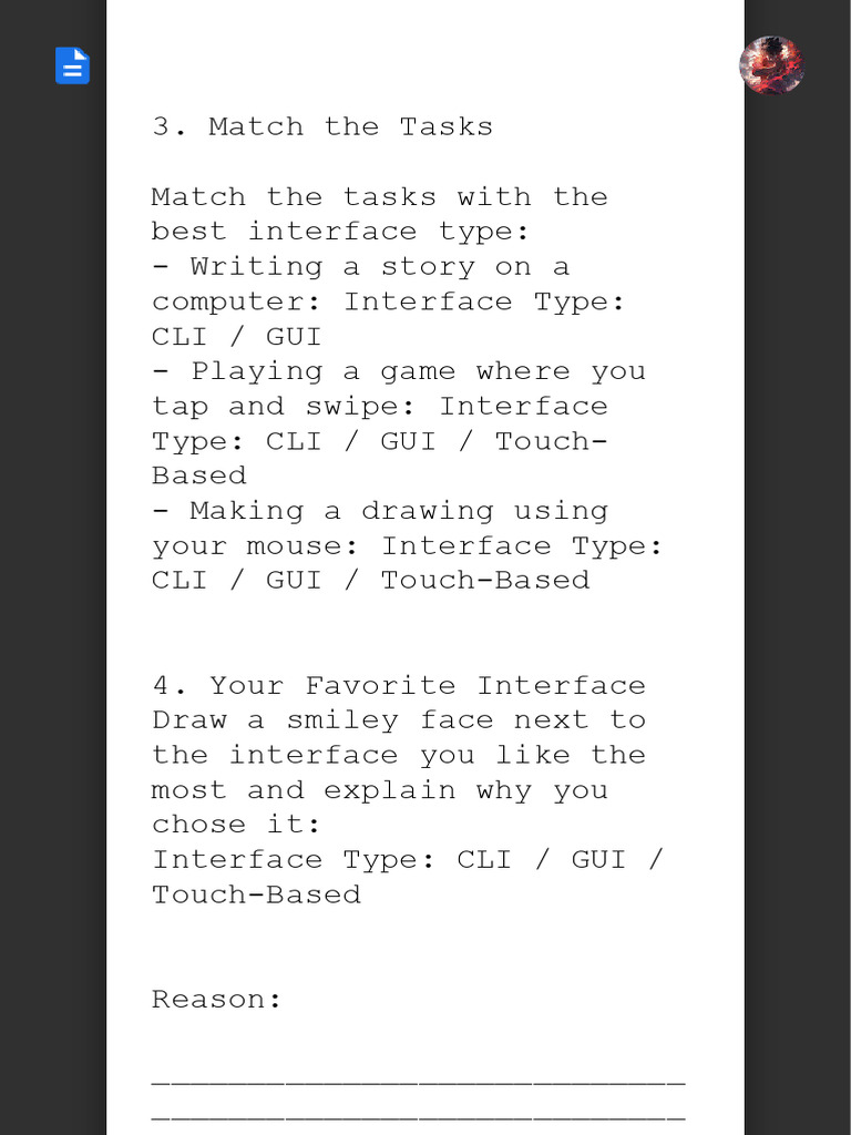 Grade 6 HW Operating System Interface Worksheet.d | PDF