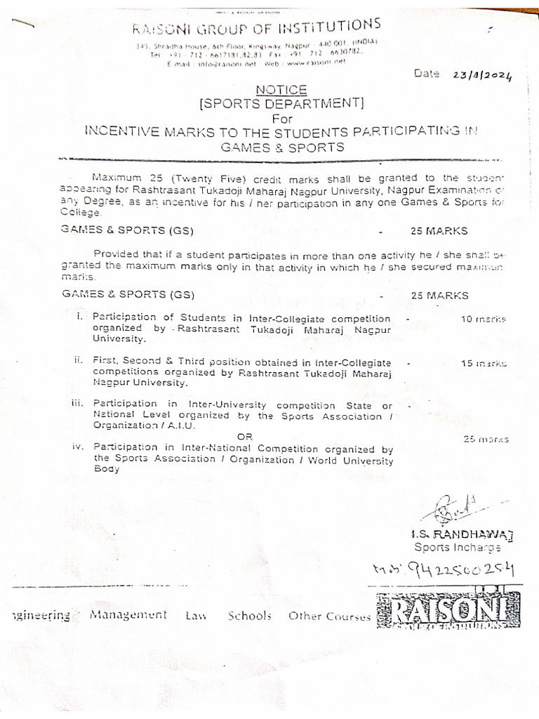 Raisoni Sports Notice | PDF