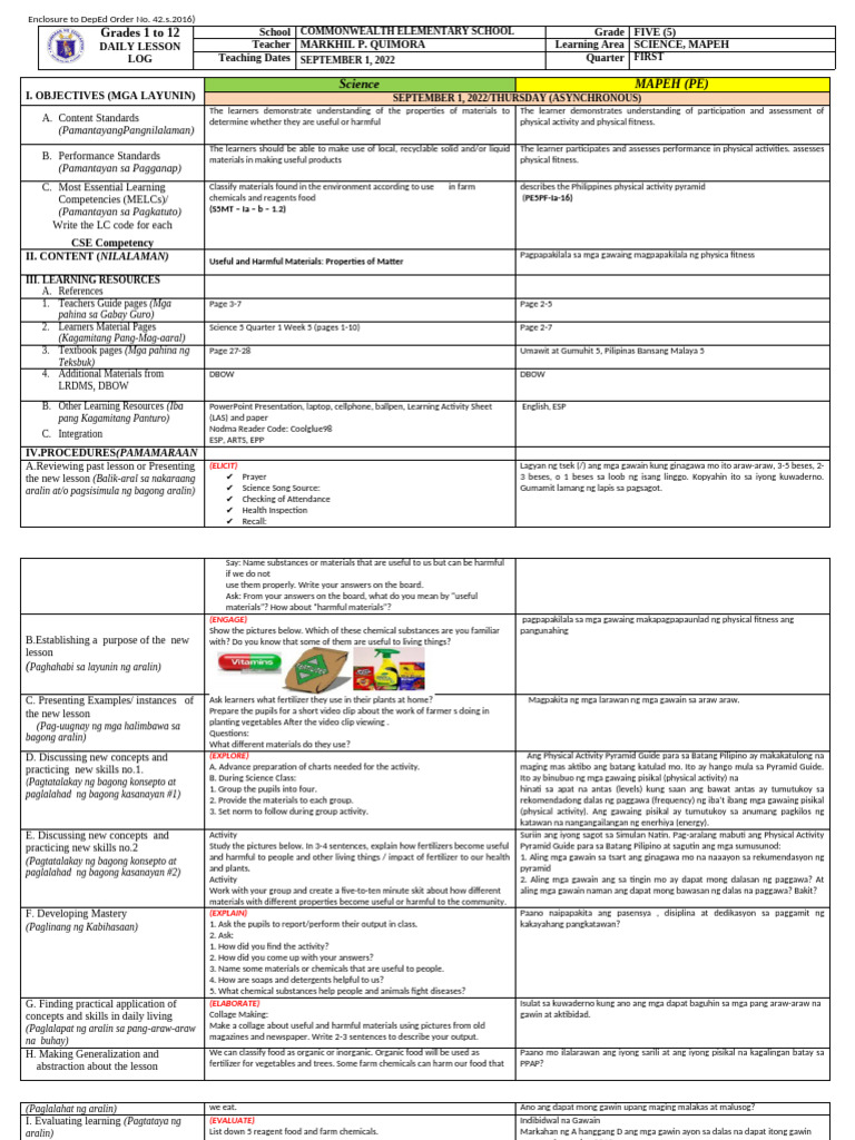 DLL September 1 - Mark Q1-W1-D3 | PDF
