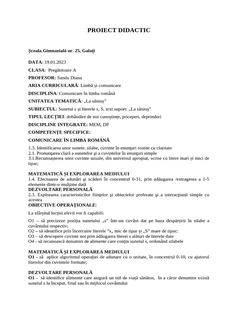 Proiect Didactic CLR 19 IAN SANDU Diana | PDF