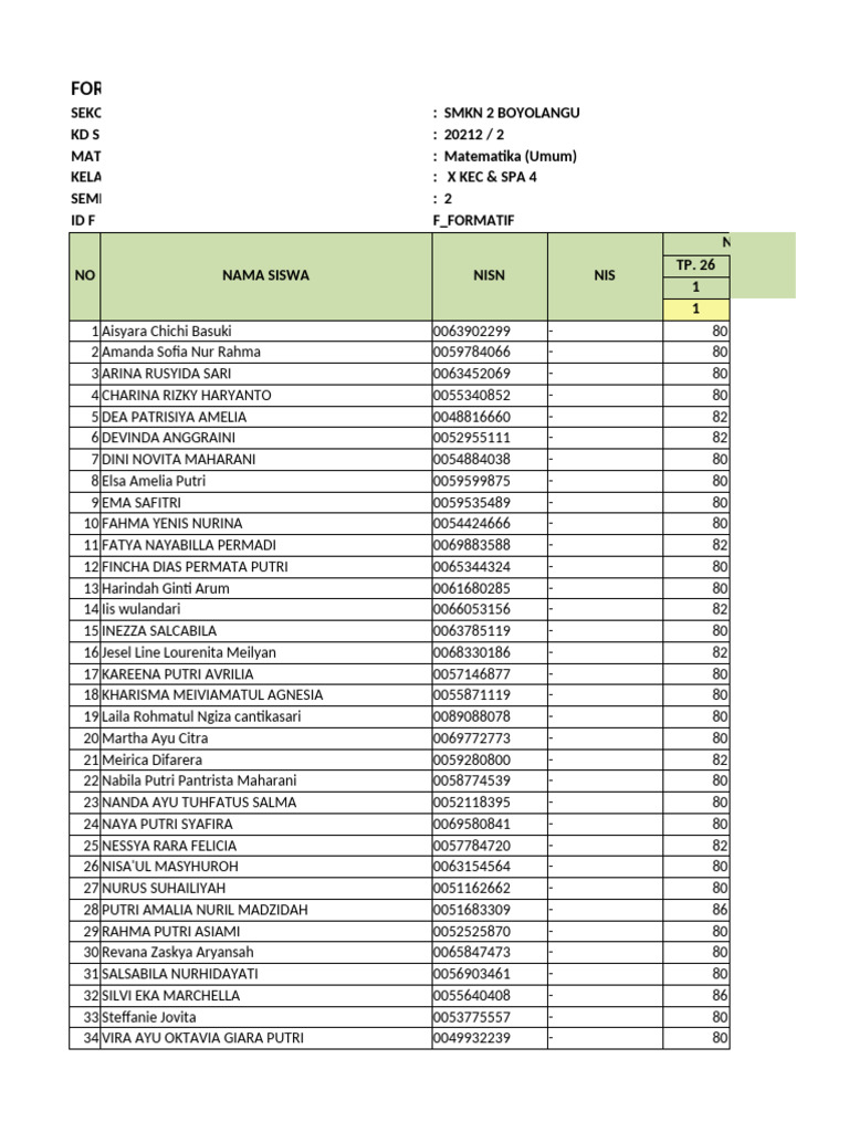 Nil - Formatif - 20212 - 401000000 - X Kec Spa 4 | PDF