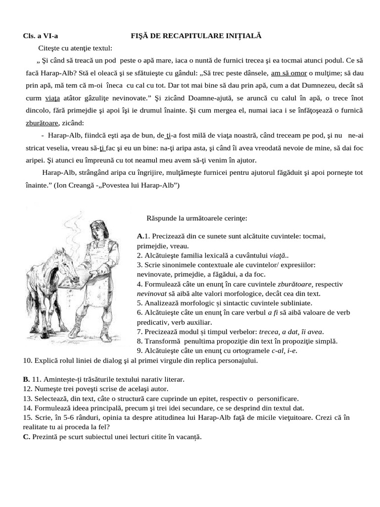 Fisa de Recapitulare Initiala Clasa A Via | PDF