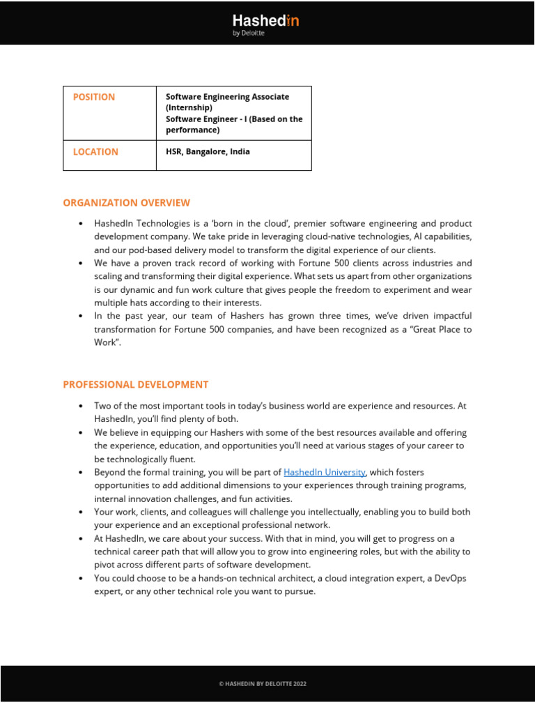 HashedIn Software Engineer - I JD Recruitment Team | PDF | Computer Programming | Business