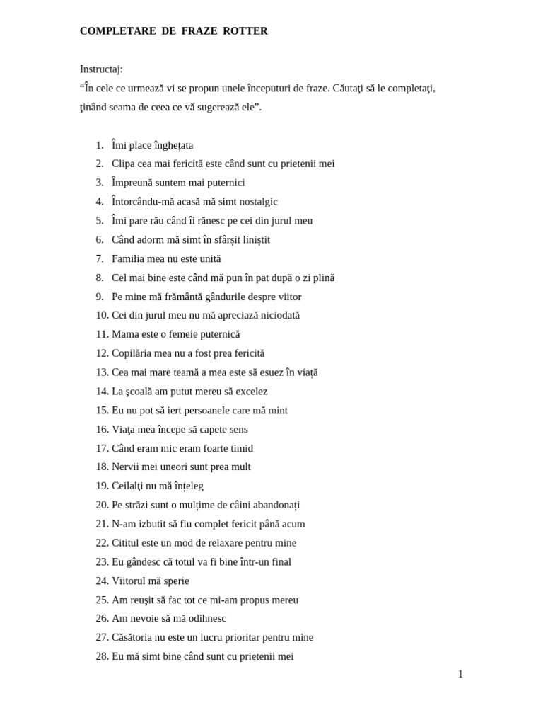 Completare Fraze Rotter | PDF