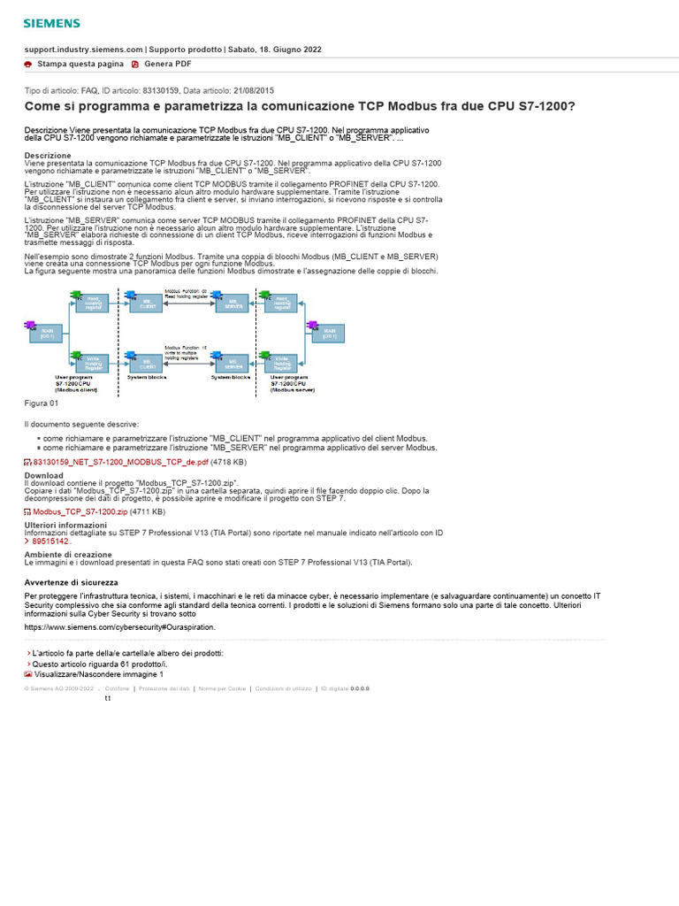 Come Si Programma e Parametrizza La Comunicazione TCP Modbus Fra Due CPU S7-1200? | PDF