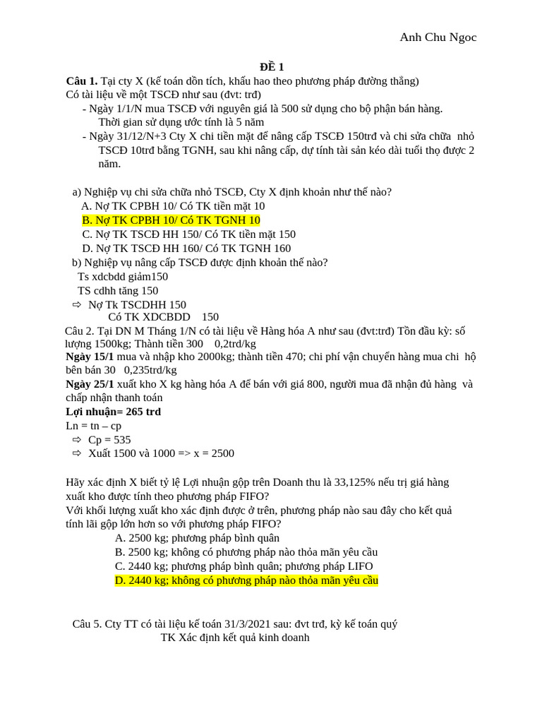 TNM-NLKT Đề 1,2,3 | PDF