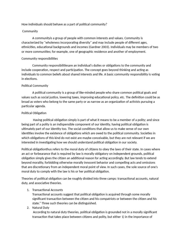 How Individuals Should Behave As A Part of Political Community | PDF