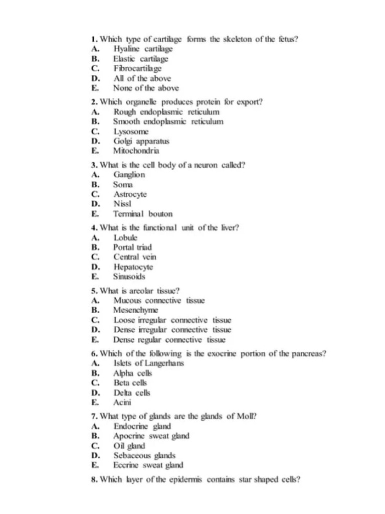 Histology Questions Compiled by MP | PDF